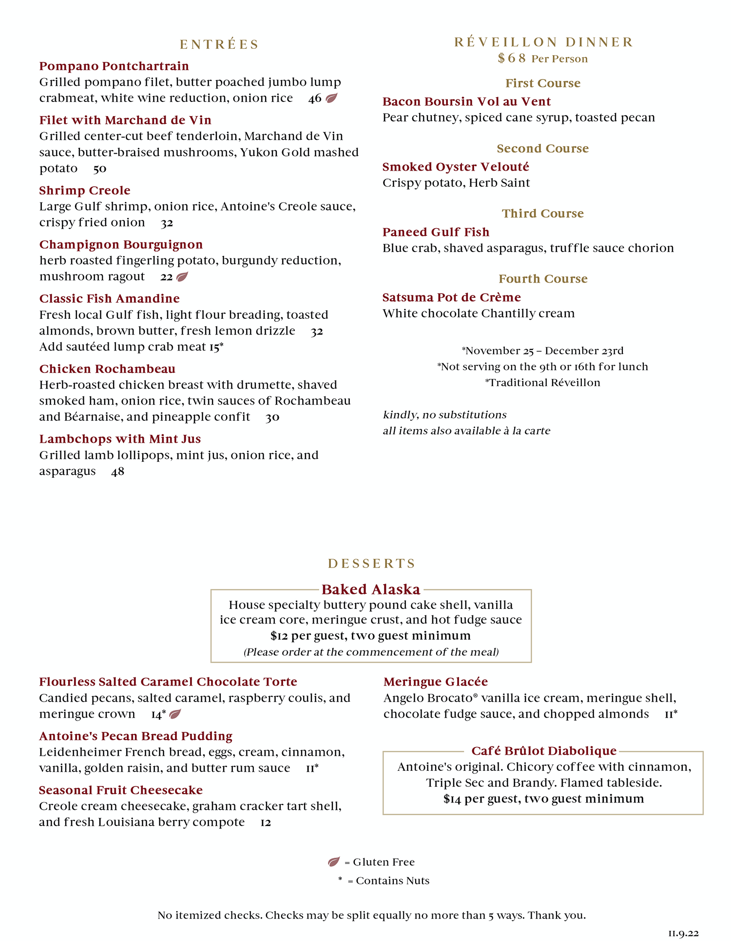 Menu | Antoine's Restaurant