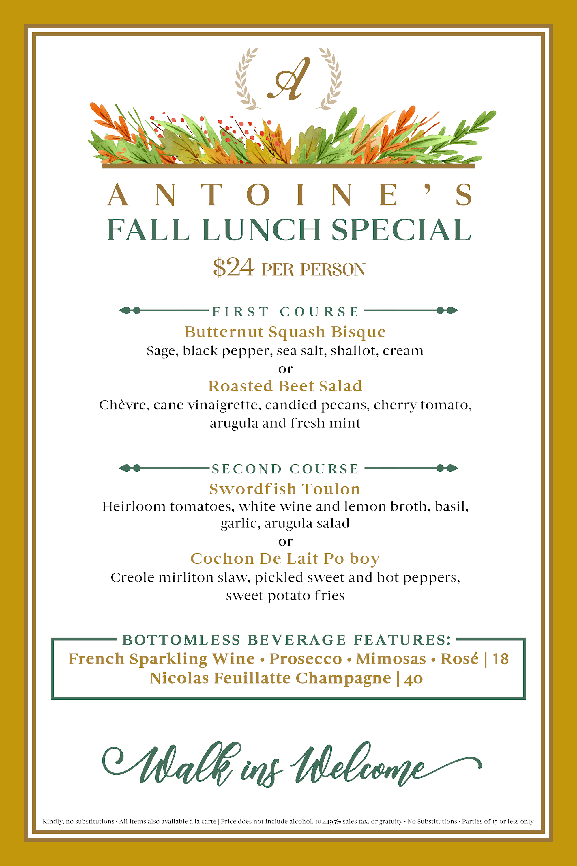 Fall Specials | Antoine's Restaurant