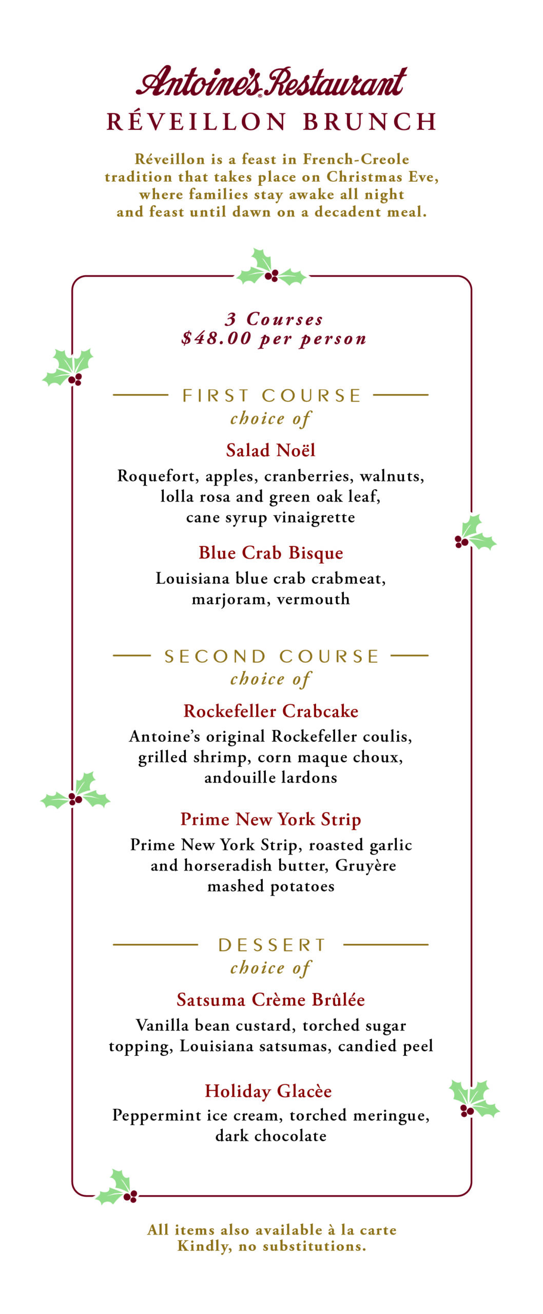 Réveillon Menu | Antoine's Restaurant